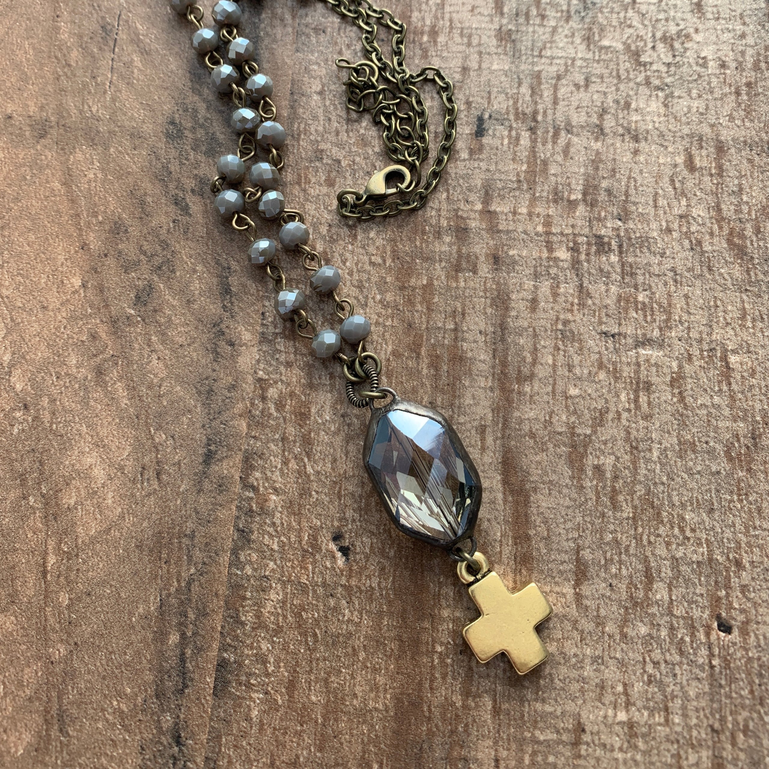 SB-017 - Crystal & Gold Cross Necklace | Bobbi J. Designs